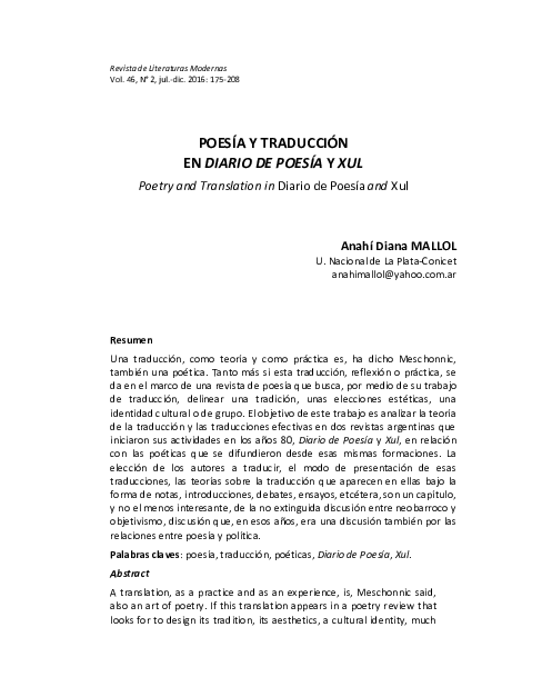 (PDF) Poesía y traducción en Diario de Poesía y Xul - Poetry and ...