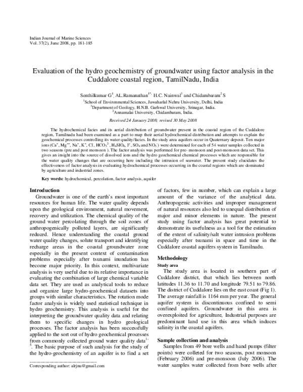 (PDF) An Evaluation of Hydrogeochemistry of Groundwater in Upper Vellar ...