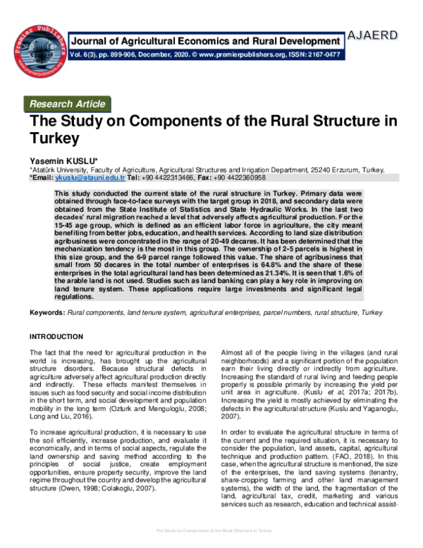 (PDF) The Study on Components of the Rural Structure in Turkey
