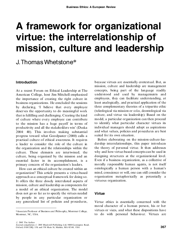 (PDF) A framework for organizational virtue: the interrelationship of ...