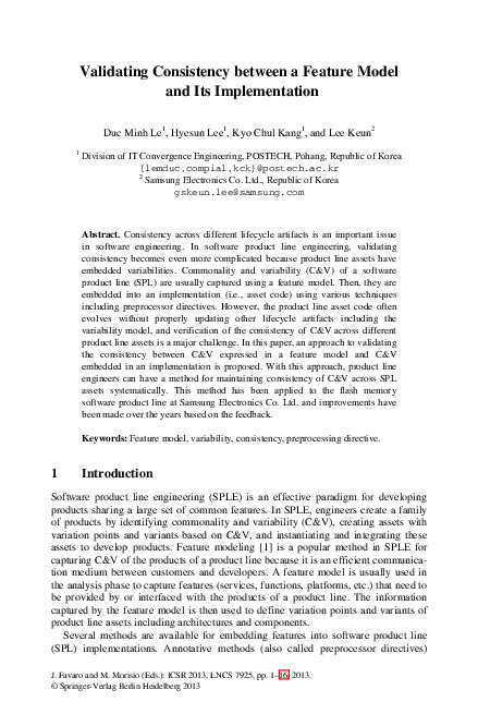 (PDF) Validating Consistency between a Feature Model and Its Implementation