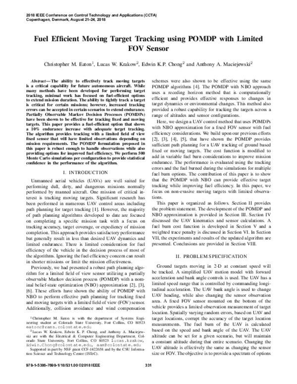 (PDF) Fuel Efficient Moving Target Tracking Using POMDP with Limited FOV Sensor