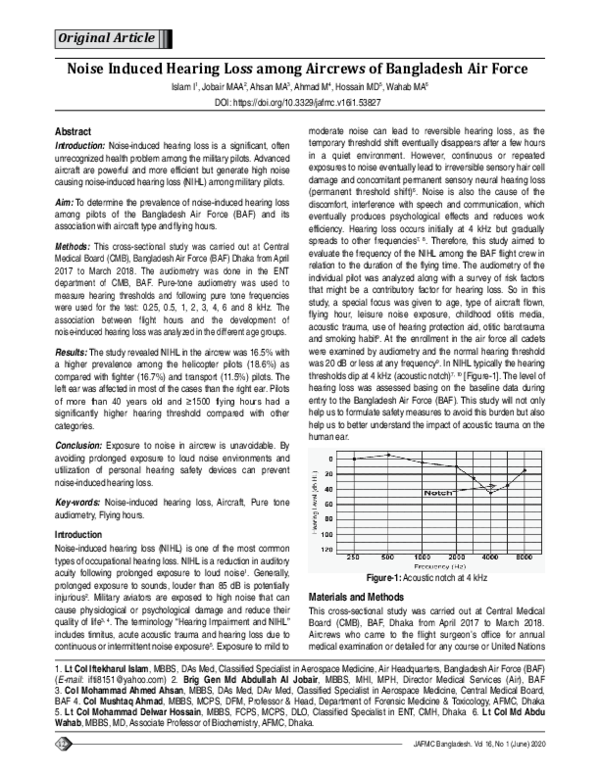 (PDF) Noise Induced Hearing Loss among Aircrews of Bangladesh Air Force