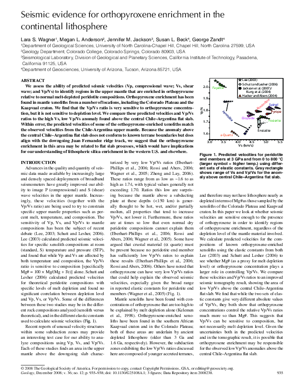 (PDF) Seismic evidence for orthopyroxene enrichment in the continental lithosphere