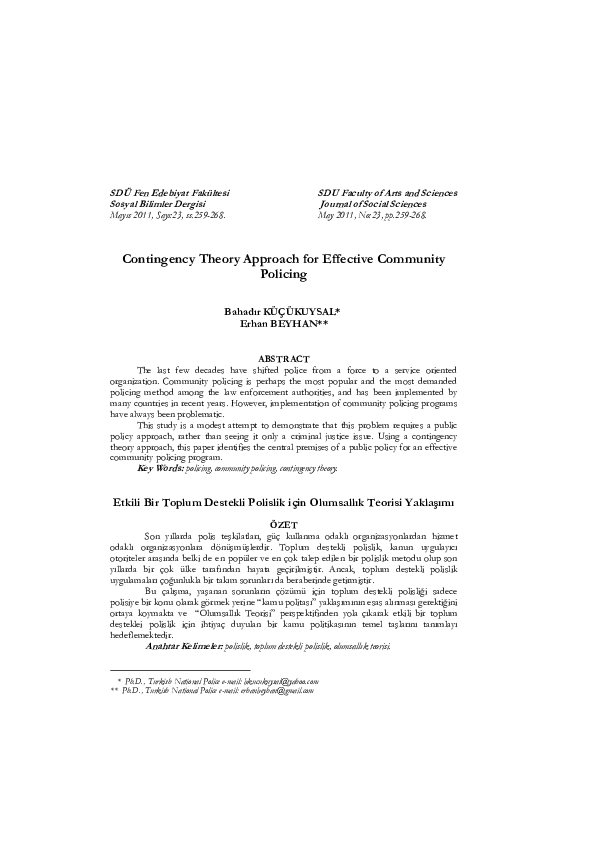 (PDF) Contingency Theory Approach for Effective Community Policing