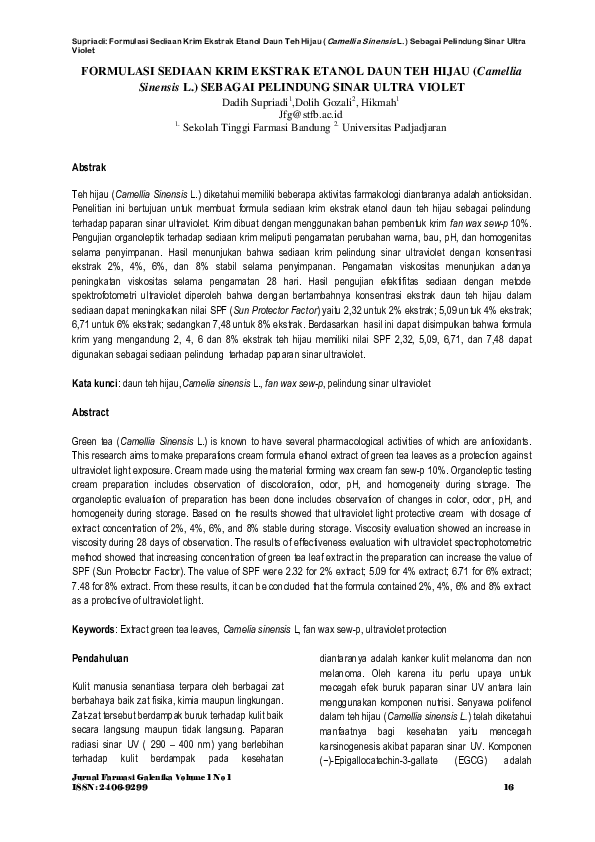(PDF) Supriadi: Formulasi Sediaan Krim Ekstrak Etanol Daun FORMULASI SEDIAAN KRIM EKSTRAK ETANOL ...