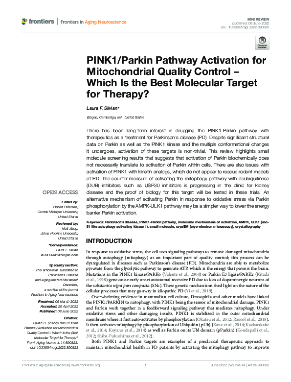 (PDF) PINK1/Parkin Pathway Activation for Mitochondrial Quality Control ...