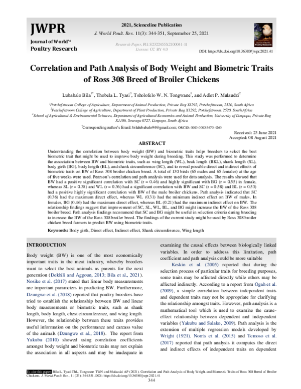 (PDF) Correlation and Path Analysis of Body Weight and Biometric Traits ...