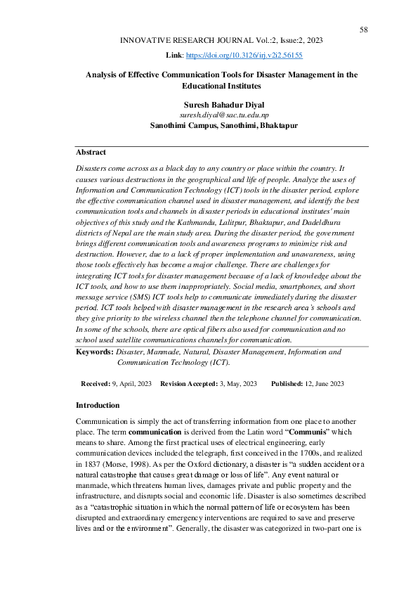 Pdf Analysis Of Effective Communication Tools For Disaster Management In The Educational