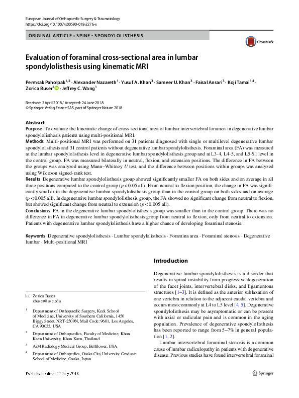 (PDF) Evaluation of foraminal cross-sectional area in lumbar ...