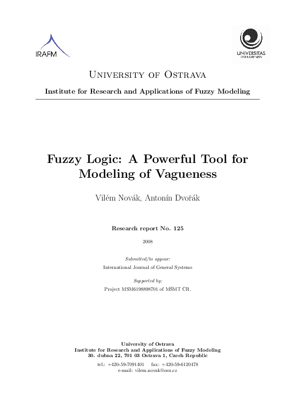 (PDF) Formal Fuzzy Logic and Its Use in Modeling of Vagueness and Computing with Words
