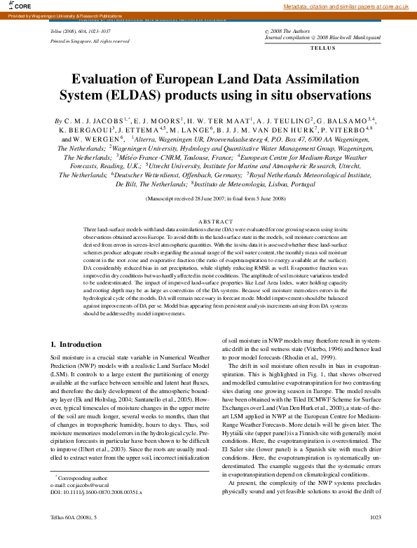 (PDF) Evaluation of European Land Data Assimilation System (ELDAS ...