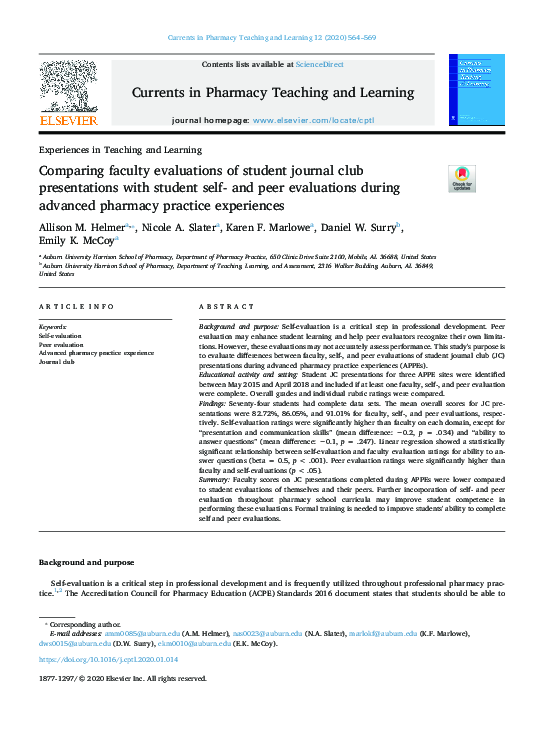 (PDF) Comparing faculty evaluations of student journal club ...