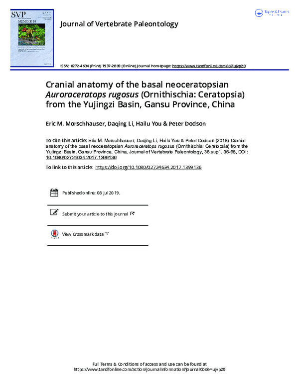 (PDF) Cranial anatomy of the basal neoceratopsianAuroraceratops rugosus ...