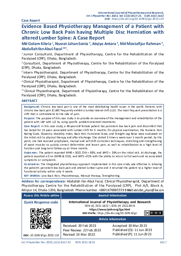 (PDF) Evidence Based Physiotherapy Management of a Patient with Chronic ...