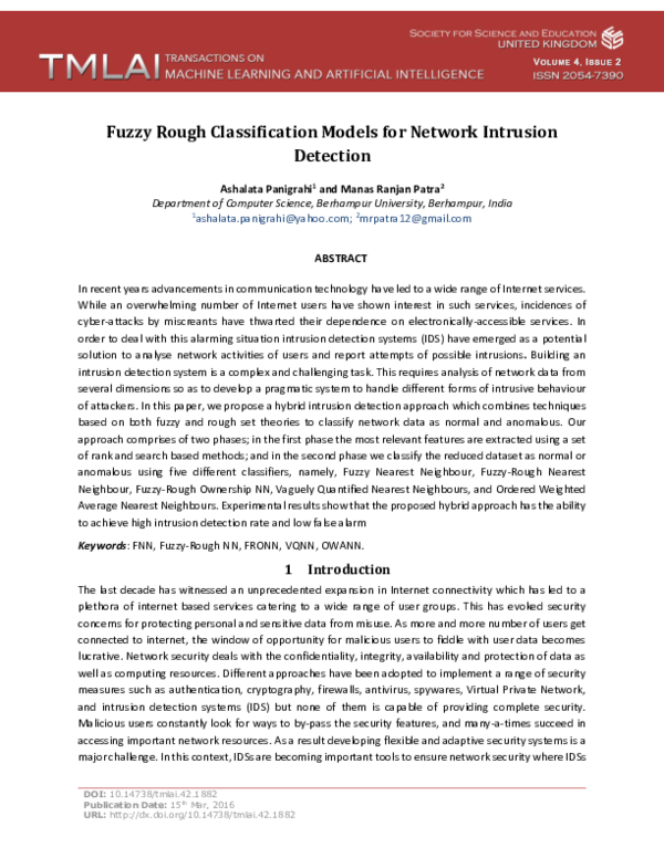 (PDF) Fuzzy Rough Classification Models for Network Intrusion Detection ...