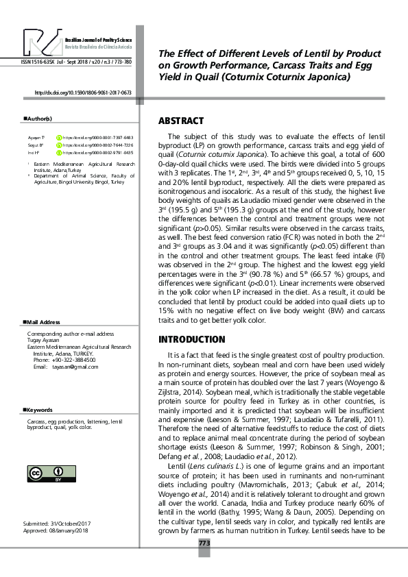 (PDF) The Effect of Different Levels of Lentil by Product on Growth ...