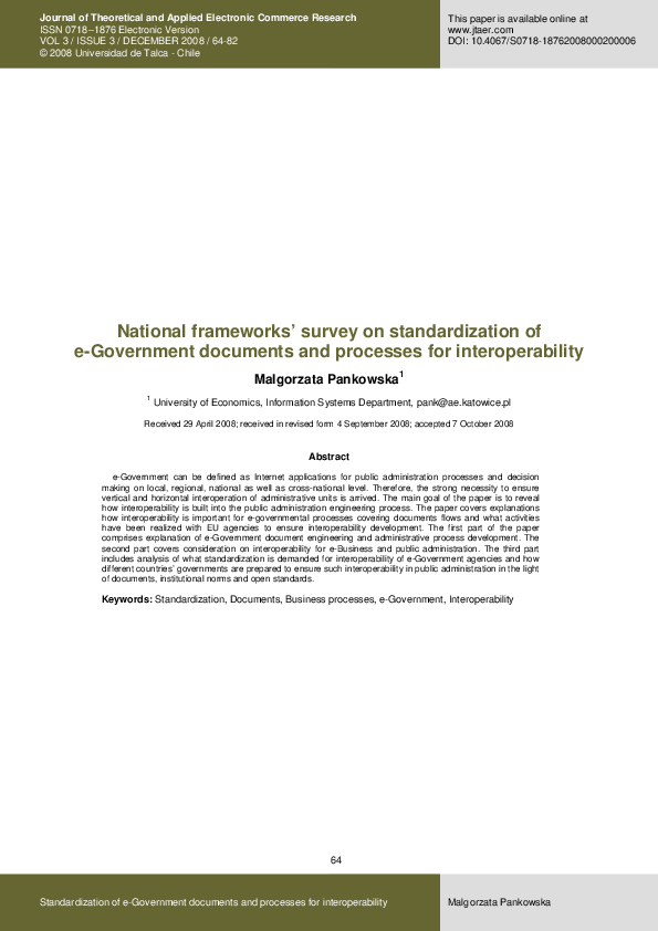 (PDF) National frameworks’ survey on standardization of e-Government documents and processes for ...