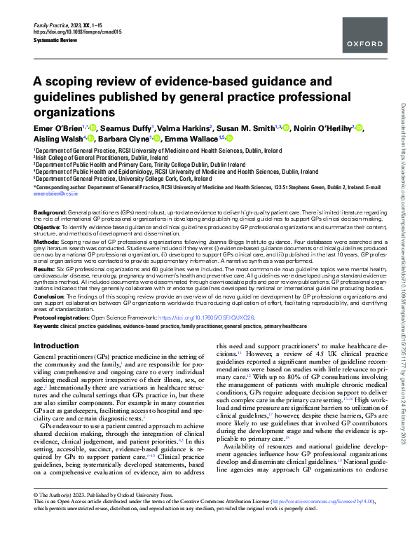 (PDF) A scoping review of evidence-based guidance and guidelines published by general practice ...