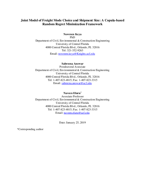 Pdf Joint Model Of Freight Mode Choice And Shipment Size A Copula Based Random Regret