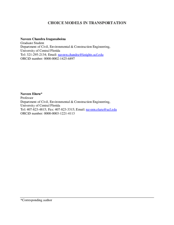 (PDF) Choice Models in Transportation
