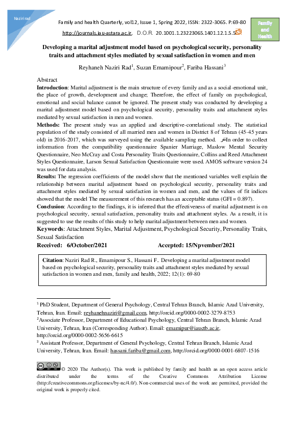 Pdf Developing A Marital Adjustment Model Based On Psychological