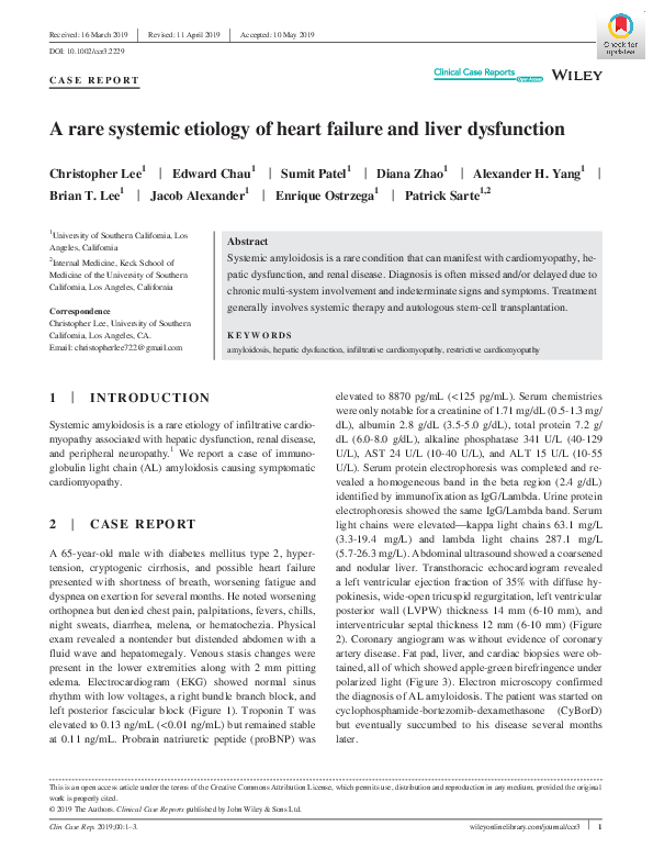 (PDF) A rare systemic etiology of heart failure and liver dysfunction
