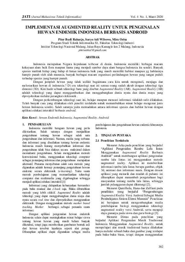 (PDF) Implementasi Augmented Reality Untuk Pengenalan Hewan Endemik ...