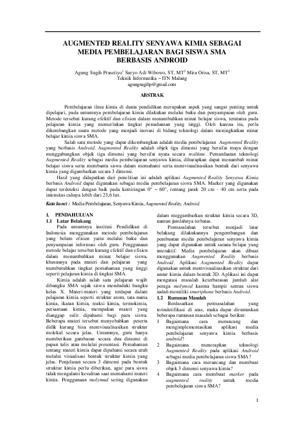(PDF) Augmented Reality Senyawa Kimia Sebagai Media Pembelajaran Bagi Siswa Sma Berbasis Android