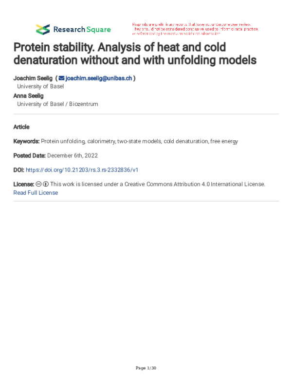 (PDF) Protein stability. Analysis of heat and cold denaturation without ...