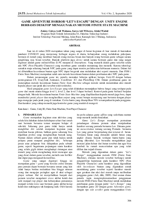 (PDF) Game Adventure Horror “Let’s Escape” Dengan Unity Engine Berbasis ...