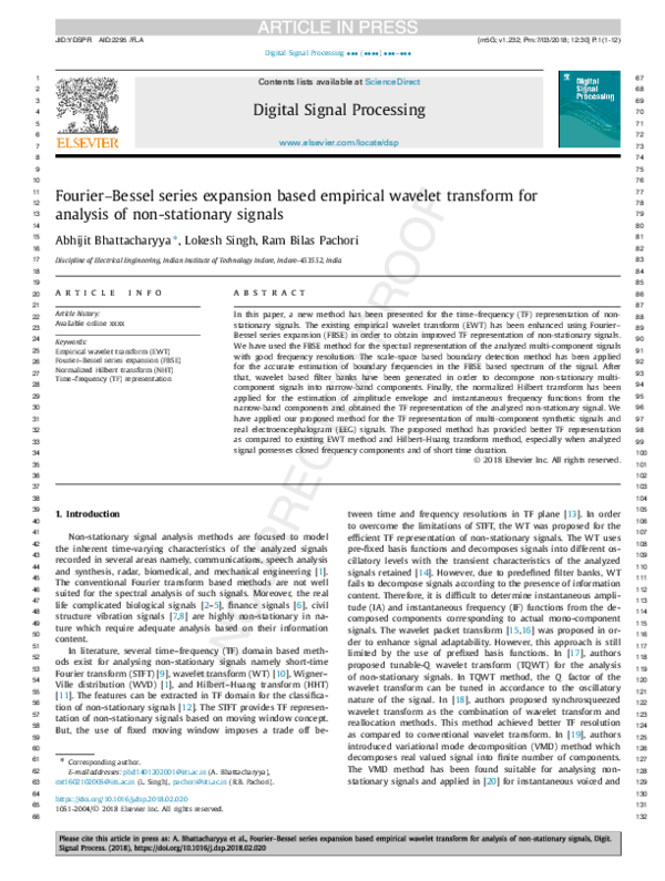 Pdf Fourier Bessel Series Expansion Based Empirical Wavelet Transform