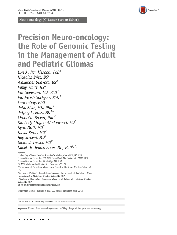 (PDF) Precision Neuro-oncology: the Role of Genomic Testing in the ...