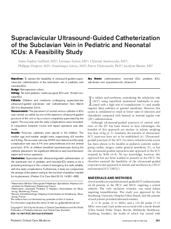 (PDF) Supraclavicular Ultrasound-Guided Catheterization of the ...