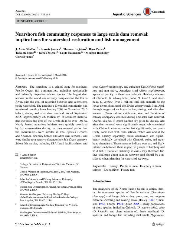 (PDF) Nearshore fish community responses to large scale dam removal ...
