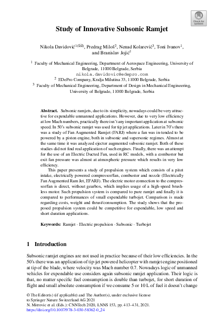 (PDF) Study of Innovative Subsonic Ramjet