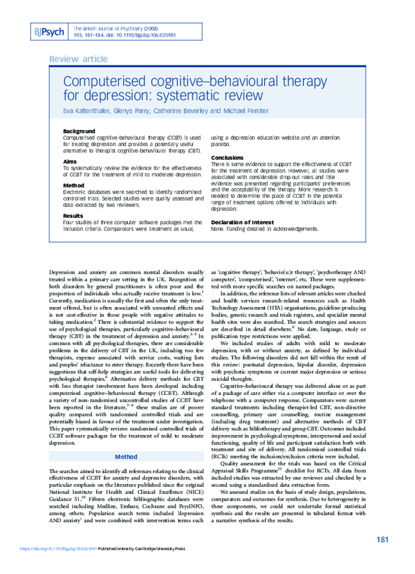 (PDF) Computerised cognitive-behavioural therapy for depression ...