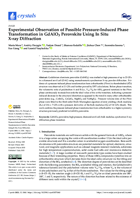 (PDF) Experimental Observation of Possible Pressure-Induced Phase Transformation in GdAlO3 ...