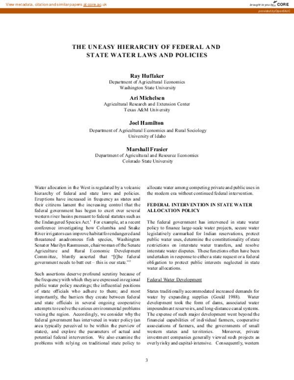(PDF) Federal vs State Water Policy Conflicts