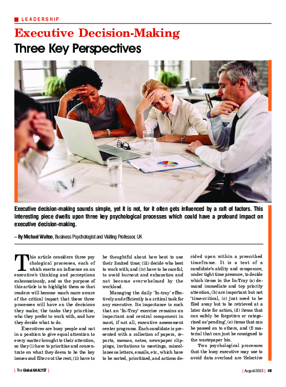 (PDF) Executive Decision-Making: three Key Perspectives