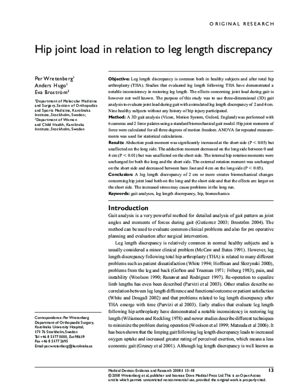 (PDF) Hip joint load in relation to leg length discrepancy