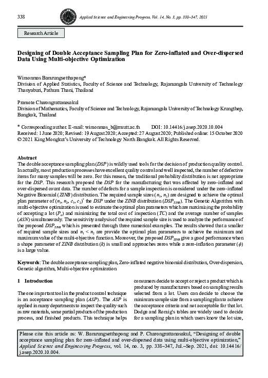 Designing of Double Acceptance Sampling Plan for Zero-inflated and Over ...