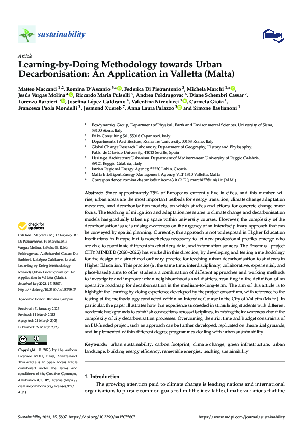 (PDF) Learning-by-Doing Methodology towards Urban Decarbonisation: An Application in Valletta ...