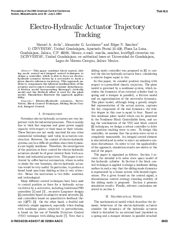 Pdf Electro Hydraulic Actuator Trajectory Tracking