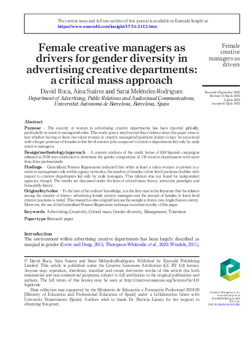 (PDF) Female creative managers as drivers for gender diversity in ...