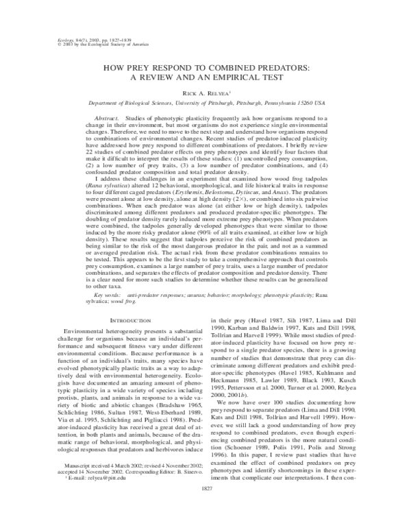 (PDF) How Prey Respond to Combined Predators: A Review and an Empirical ...