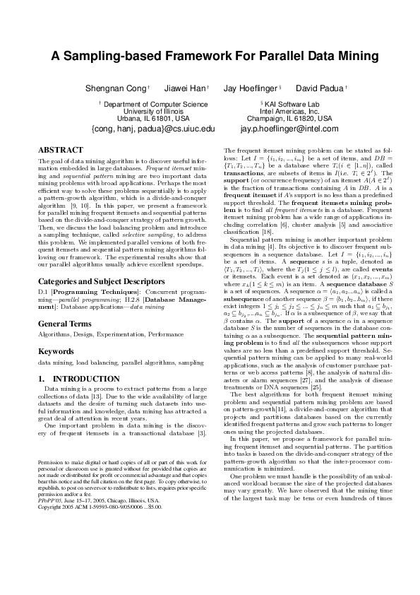 Pdf A Sampling Based Framework For Parallel Data Mining