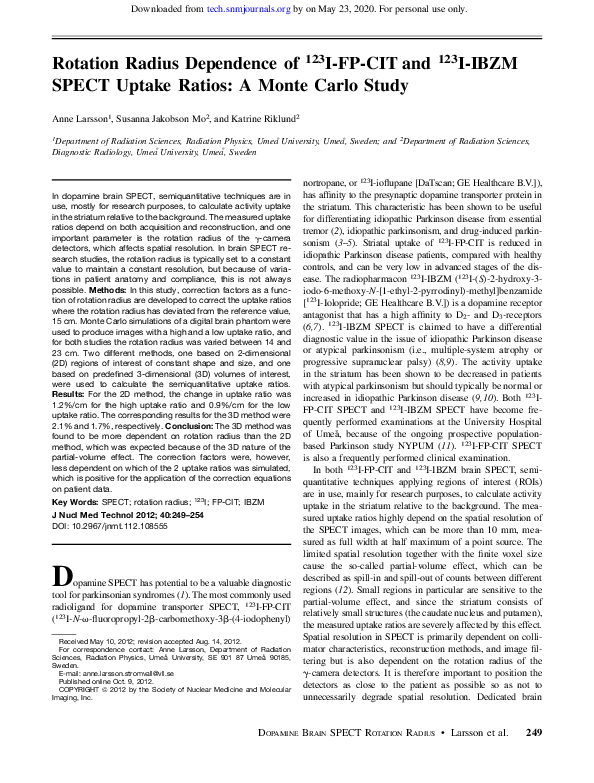 (PDF) Rotation Radius Dependence of 123I-FP-CIT and 123I-IBZM SPECT ...