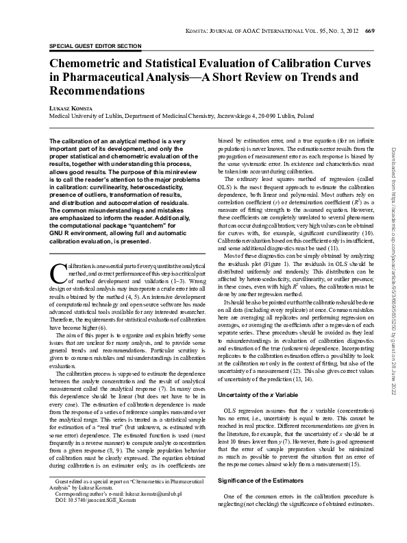 (PDF) Chemometric and Statistical Evaluation of Calibration Curves in Pharmaceutical Analysis—A ...