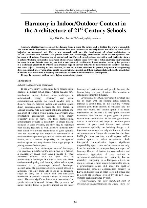 (PDF) Harmony in Indoor / Outdoor Context in the Architecture of 21 st Century Schools